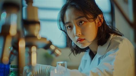 Focused Scientist In A Lab Immersed In Research Surrounded By Laboratory Equipment Premium Ai