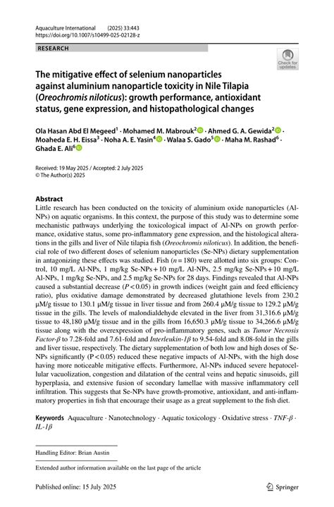 Pdf The Mitigative Effect Of Selenium Nanoparticles Against Aluminium