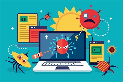 A Computer Is Under Attack By Various Animated Malware Viruses With