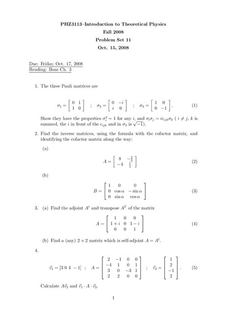 Problem Set 11 Introduction To Theoretical Physics Phz 3113 Docsity