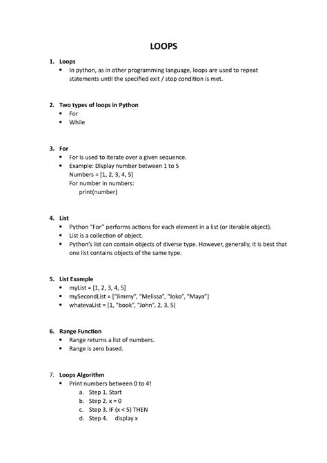 Loops LOOPS Loops In Python As In Other Programming Language Loops Are Used To Repeat Studocu