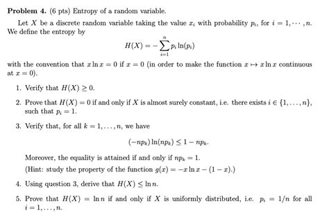 Problem 4 6 Pts Entropy Of A Random Variablelet X