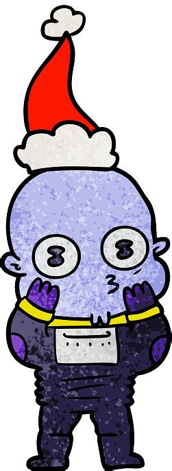 산타 모자를 쓴 이상한 대머리 우주인의 손으로 그린 질감 만화 귀여운에 대한 스톡 벡터 아트 및 기타 이미지 귀여운 기이함 낙서 드로잉 Istock