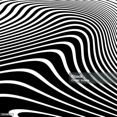 Wavy Lines Op Art Pattern 3d Illusion Effect Abstract Black And White Texture Ilustrasi Stok