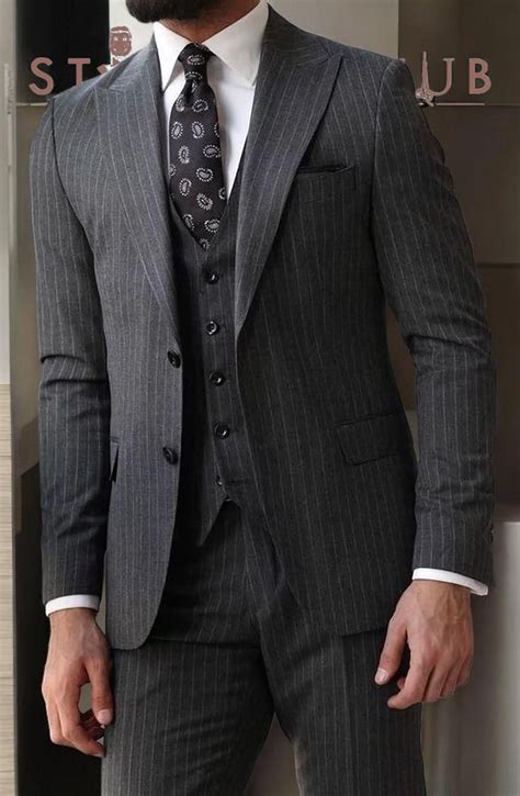 Mens Charcoal Grey 3 Piece Suit Pinstripe Suit Business Wear Office