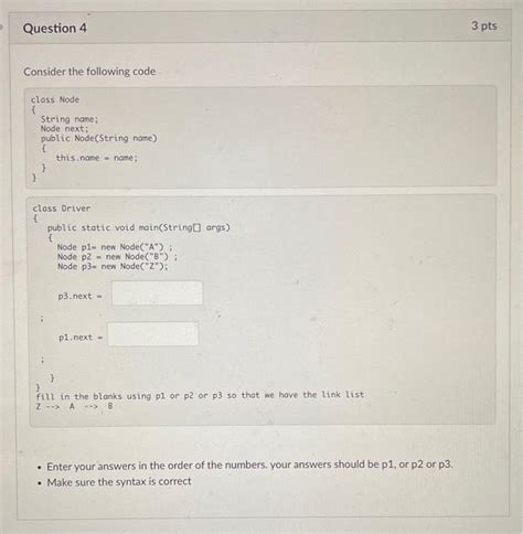solved question 4 3 pts consider the following code class