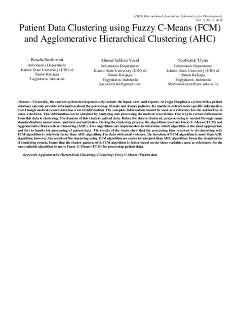 Pdf Patient Data Clustering Using Fuzzy C Means Fcm And Agglomerative Hierarchical