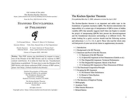 Friends Of The Sep Society Preview Of The Kochen Specker Theorem Pdf