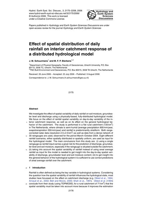 Pdf Effect Of Spatial Distribution Of Daily Rainfall On Interior Catchment Response Of A