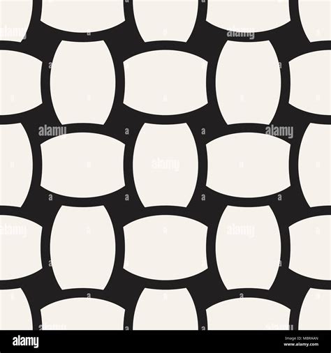 Vector Geometric Seamless Pattern With Curved Shapes Grid Abstract Monochrome Rounded Lattice