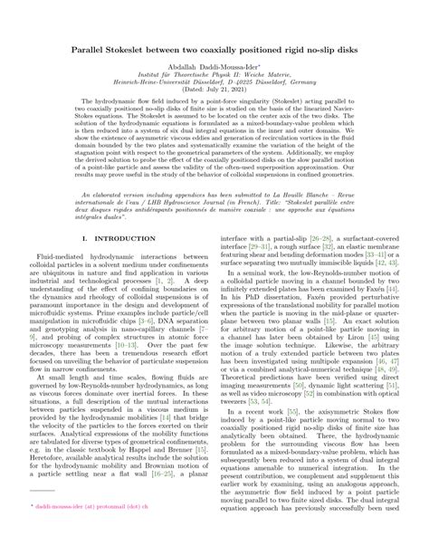 Pdf Parallel Stokeslet Between Two Coaxially Positioned Rigid No Slip