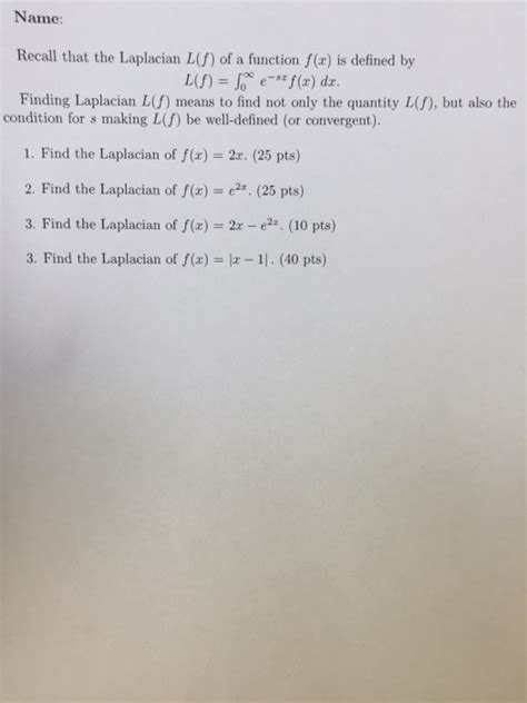 solved recall that the laplacian l f of a function f x is
