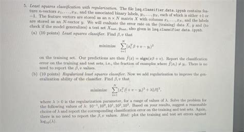 solved 5 least squares classification with regularization