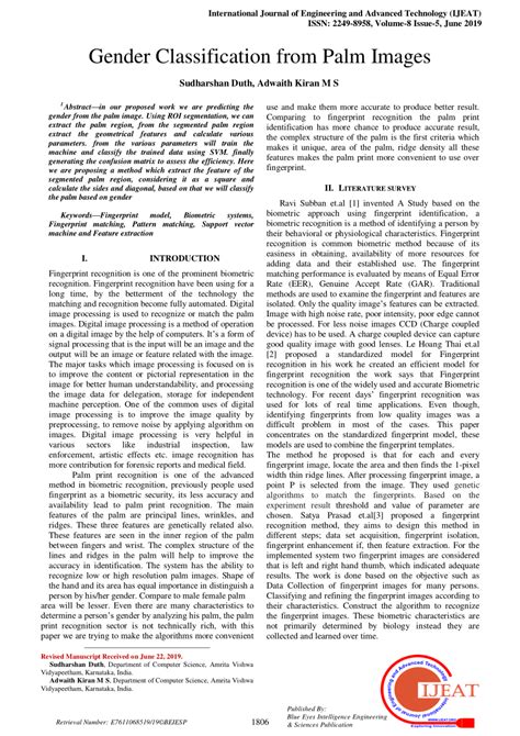 PDF Gender Classification From Palm Images