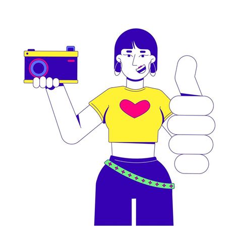 Stylish Asian Y2k Girl Holding Retro Camera And Thumb Up Gesture 2d