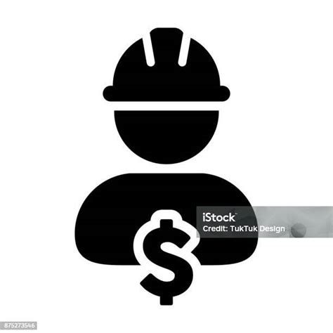 작업자 아이콘 벡터 달러 기호 문자 모양 그림에 남자 사람 건설 프로필 아바타와 건설업자에 대한 스톡 벡터 아트 및 기타 이미지