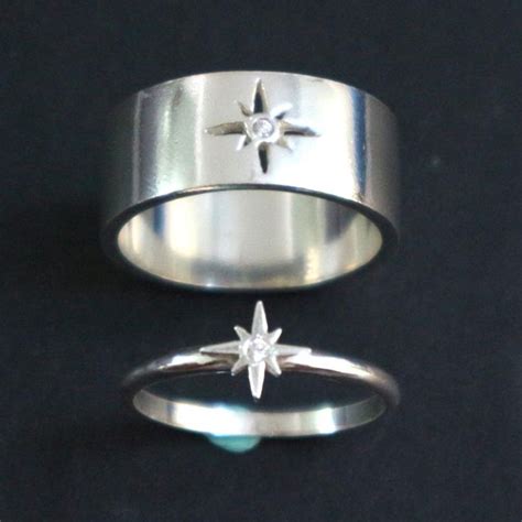 Silver Compass Couple Set Promise Ring Compass Jewelry Graduation Ring