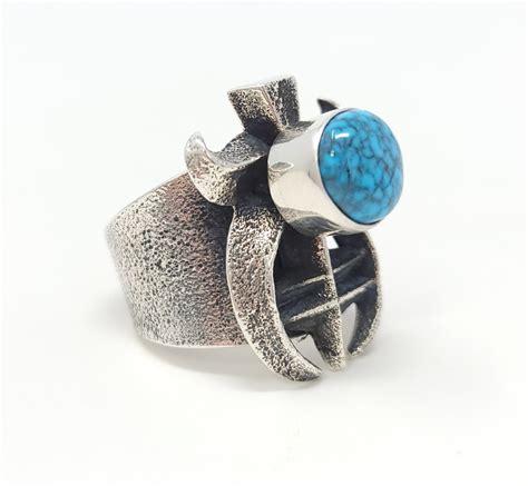 Kevin Yazzie Navajo Sterling Silver Tufa Cast Style Naja Ring Kingman