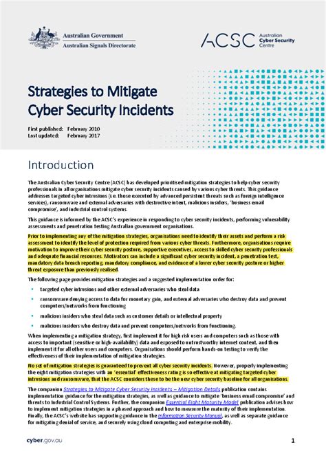 Protect Strategies To Mitigate Cyber Security Incidents February 2017