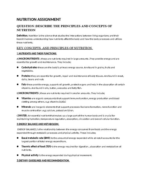 Nutrition Assignment 2 Nutrition Assignment Question Describe The