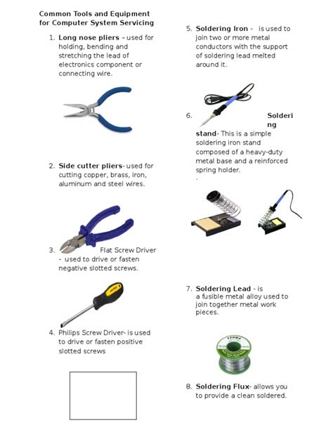 Common Tools And Equipment For Computer System Servicing