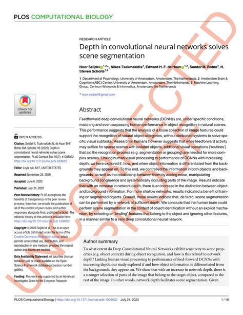 Pdf Depth In Convolutional Neural Networks Solves Scene Segmentation