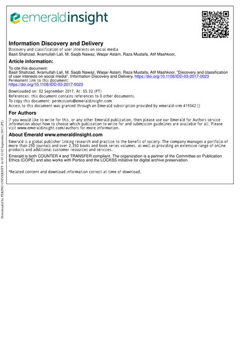 Pdf Discovery And Classification Of User Interests On Social Media