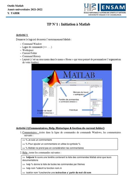 Matlab Tp1 Initiation Ã Matlab Pdf Division Programmation Informatique