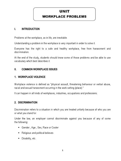 Unit 3 Workplace Problems Pdf Harassment Discrimination