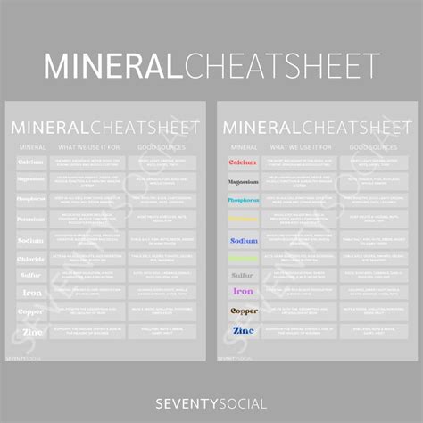 Mineral Cheat Sheet Nutrition Wellness Digital Guide Chart Poster 85 X