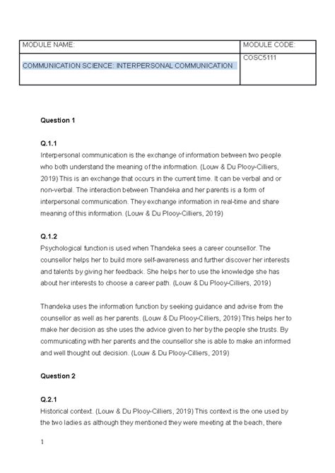 Assignment 1 Semester 1 Module Name Module Code Communication