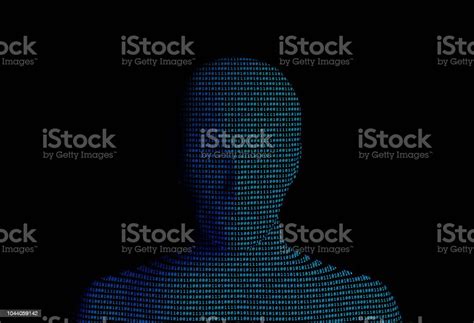 Human With Binary Data Code Number On Black Background Artificial