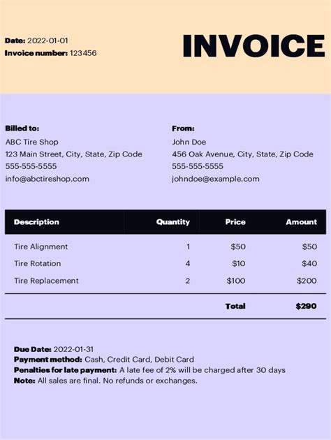 Tire Shop Invoice Template Fill Edit Sign Download And Print For Free Pdffiller