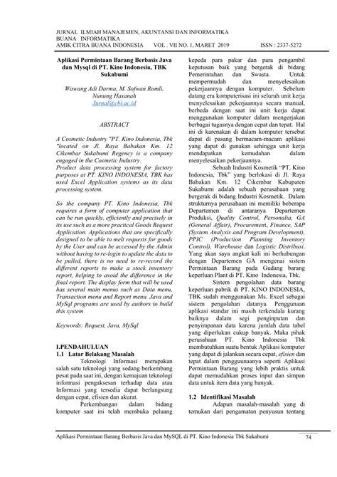 Pdf Aplikasi Permintaan Barang Berbasis Java Dan Mysql Di Pt Kino