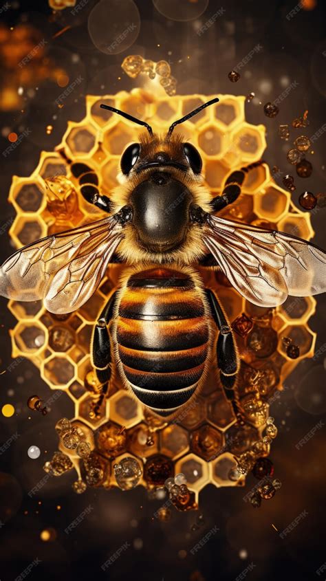 Premium Ai Image Epic Honey Bee Hive Geometric Cube Queen Bee Concept Generative Ai