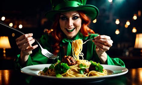 Adult Woman Dressed As Leprechaun Eating Spaghetti By Dianedarcy999 On