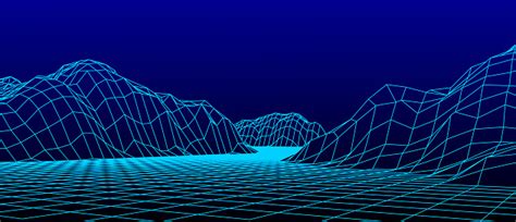 추상 디지털 풍경입니다 와이어 프레임 풍경 배경입니다 3d 미래 벡터 일러스트입니다 0명에 대한 스톡 벡터 아트 및 기타 이미지 0명 1980 1989 년 1990