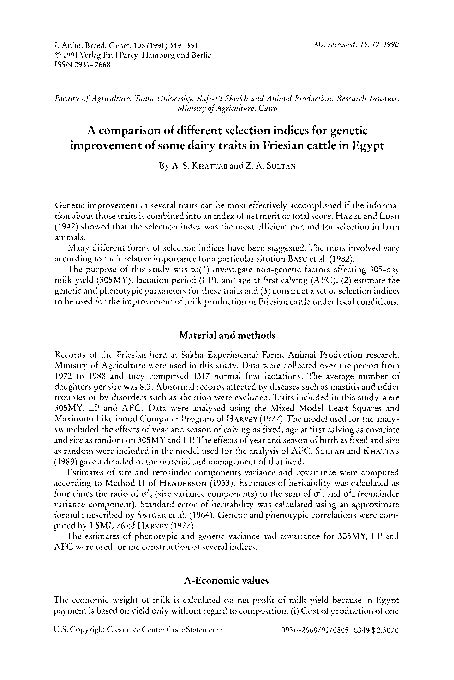 Pdf A Comparison Of Different Selection Indices For Genetic