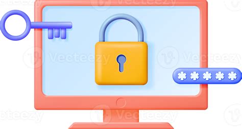 3d Computer With Shield Lock And Password 35712301 Png