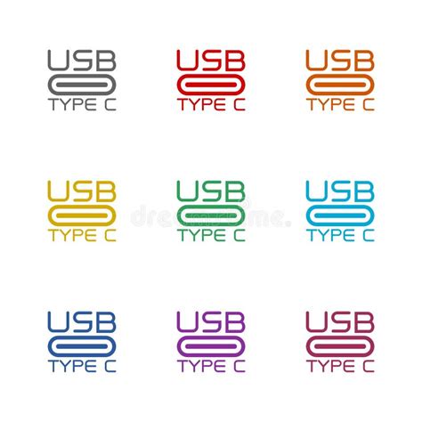USB Type C Icon Isolated On White Background Set Icons Colorful Stock Vector Illustration Of
