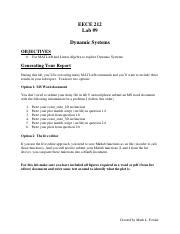 Lab Dynamical Systems Pdf EECE Lab Dynamic Systems OBJECTIVES Use MATLAB And