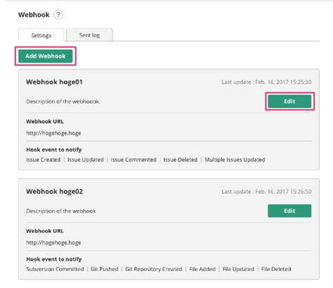 Editing Webhooks Backlog Help Center