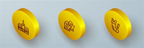 아이소메트릭 라인 교회 건물 크리스마스 장갑 및 스타킹 아이콘을 설정합니다 벡터 12월에 대한 스톡 벡터 아트 및 기타 이미지 12월 3차원 형태 건축 Istock