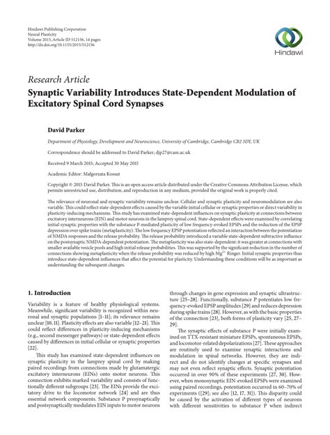 Pdf Synaptic Variability Introduces State Dependent Modulation Of