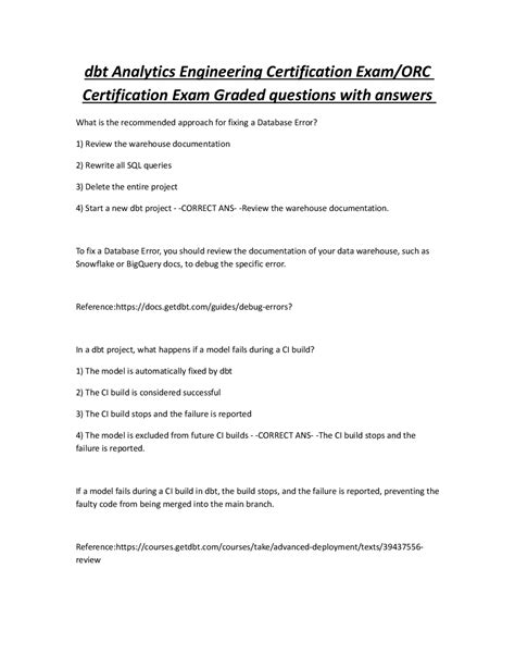 Dbt Analytics Engineering Certification Exam Questions And Answers