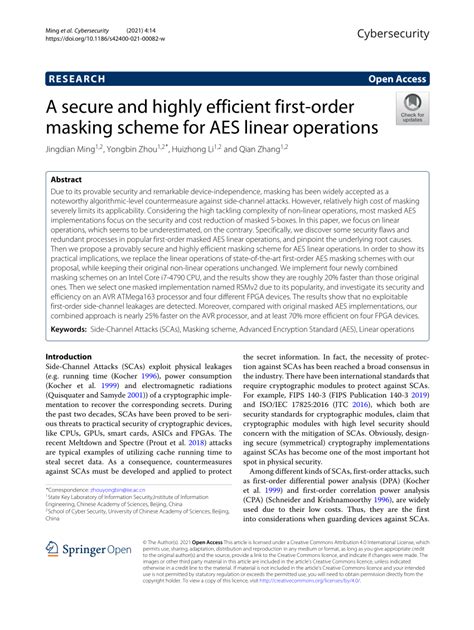 Pdf A Secure And Highly Efficient First Order Masking Scheme For Aes