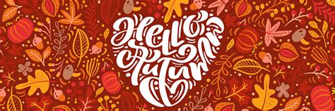 마음의 형태로 텍스트 안녕하세요 가을 인사말 카드 단풍 나무 9 월 10 월 또는 11 월 단풍 나무 참나무와 자작 나무의 파노라마 배너 오렌지 잎 가을 자연 시즌 포스터