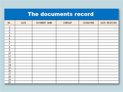 Record Keeping Documents Chart Printable Forms