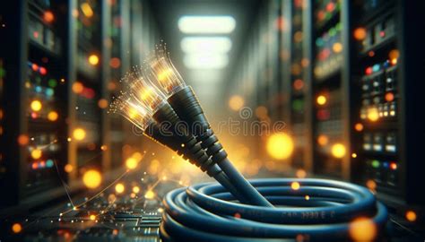 Internet Cable Network Hub Data Cable Data Library Bokeh Effect Engineer With Tablet Or Laptop