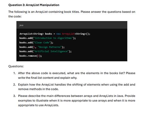 Solved Question 3: ArrayList ManipulationThe following is an | Chegg.com